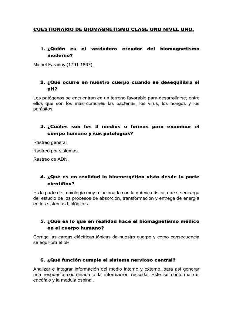 Cuestionario Biomagnetismo y Salud | PDF | Cerebro | Las emociones