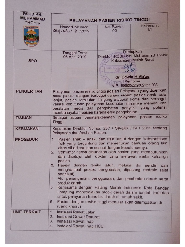 Pap 3.1 Sop Resiko Tinggi | PDF