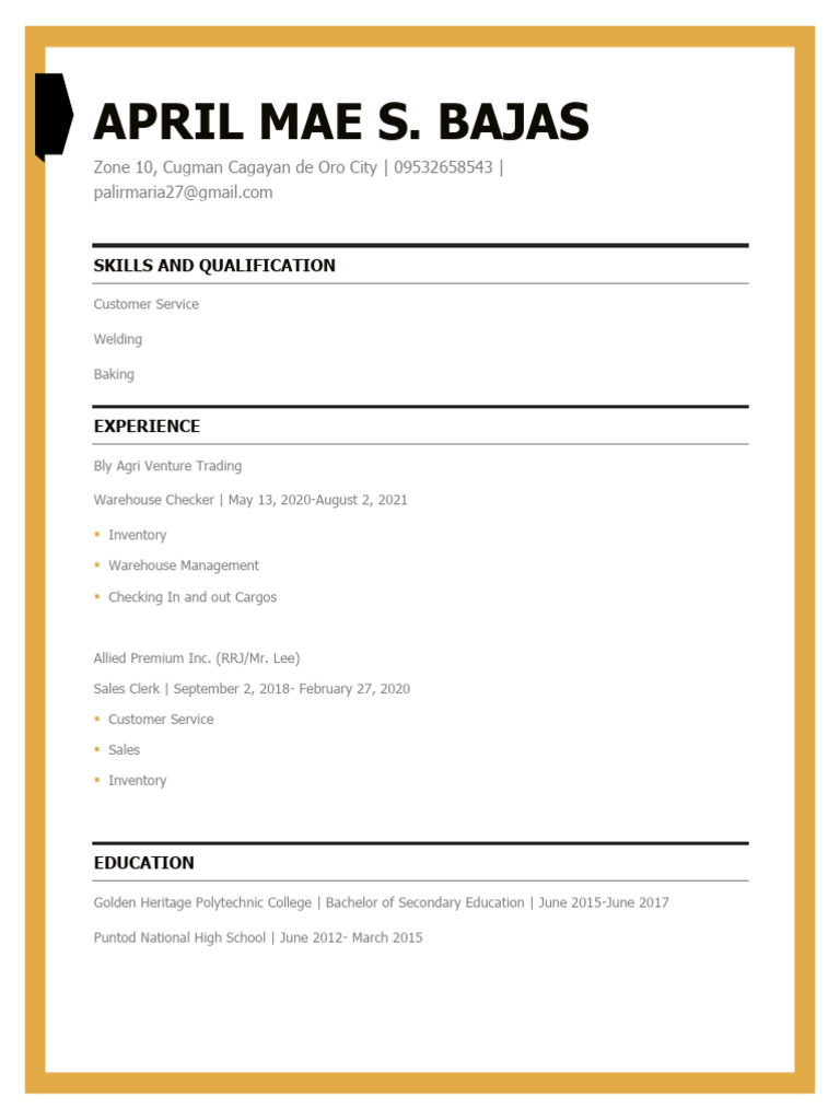 Resume of April Mae S. Bajas | PDF
