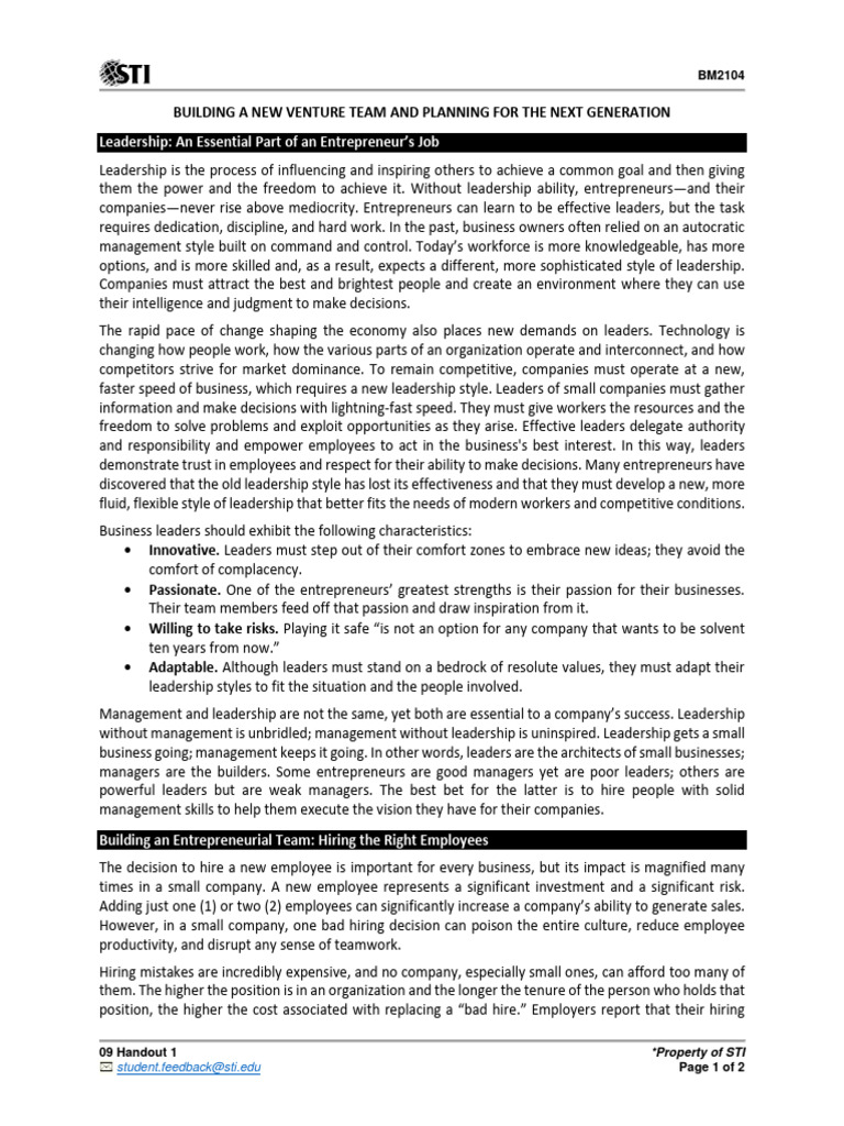 09 Handout 1 | PDF | Leadership | Entrepreneurship