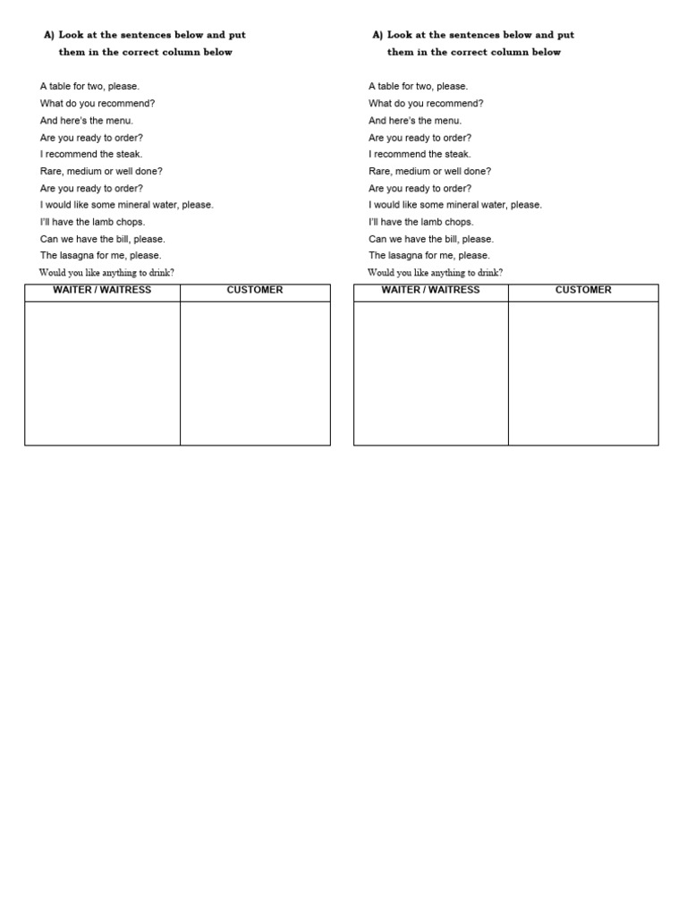 Put The Sentences Into The Correct Order | PDF | Cooking, Food & Wine ...