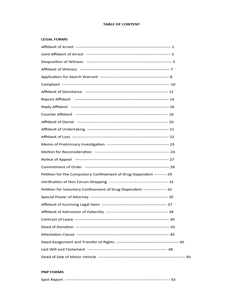 Table of Conten-Wps Office | PDF | Affidavit | Crimes