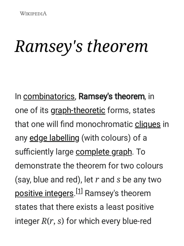 Ramsey's Theorem - Wikipedia | PDF | Mathematical Analysis | Graph Theory