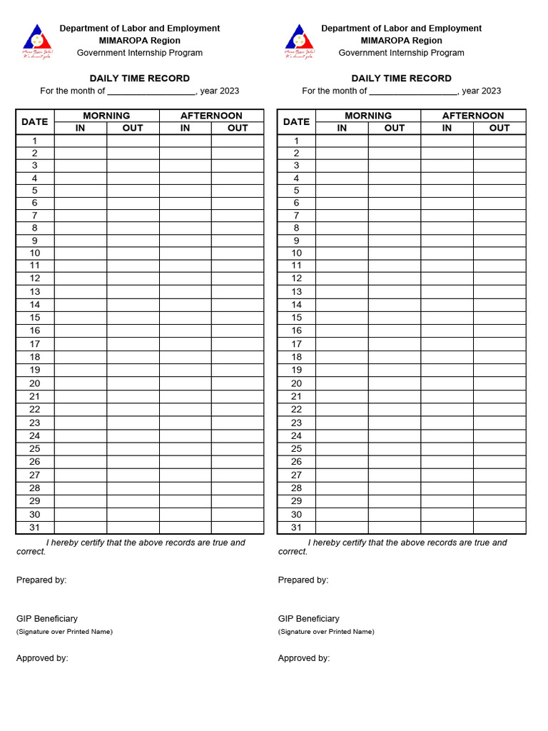 Daily Time Record | PDF