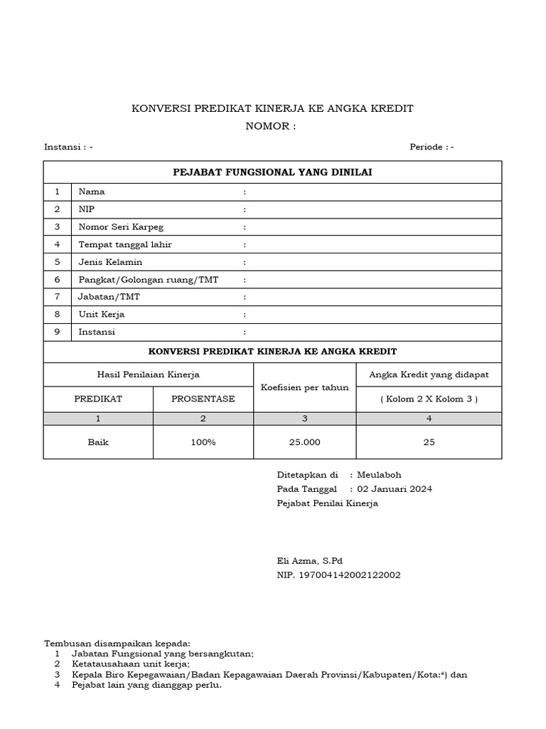 Konversi Predikat Kinerja Ke Angka Kredit | PDF