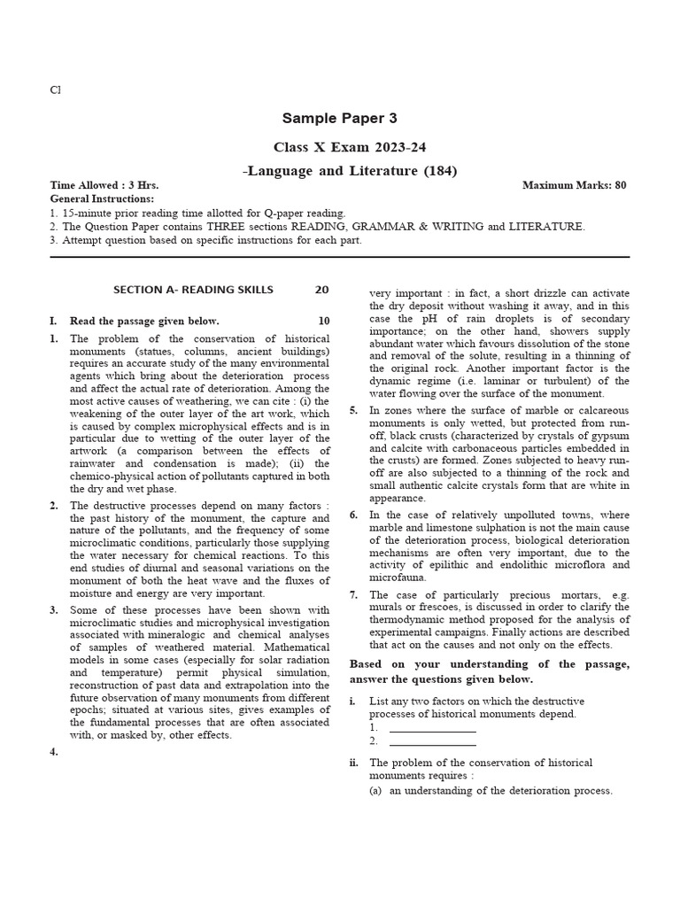 Class 10 Question Paper | PDF | Earth Sciences