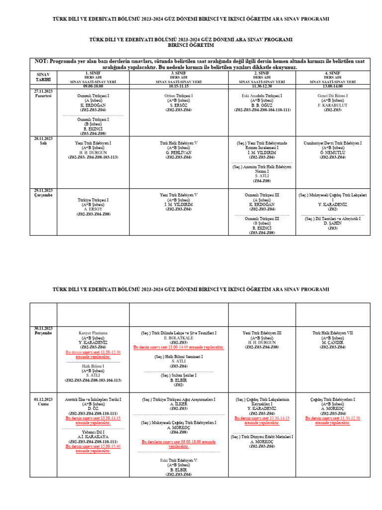 2023 2024 Guz Donemi Lisans Ara Sinav Programi 1 Ve 2 Ogretim 21 | PDF 2023 2024 Guz Donemi Lisans Ara Sinav Programi 1 Ve 2 Ogretim 21 | PDF