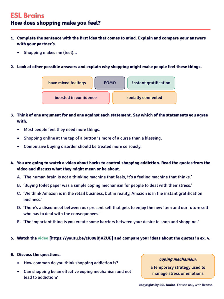 Esl Brains How Does Shopping Make You Feel Sv 1471 Pdf Delayed