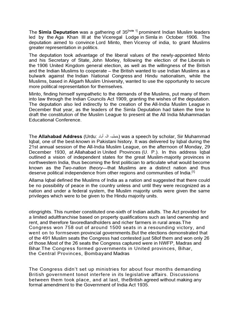 Simla Deputation 1906 | Download Free PDF | Pakistan Movement | British ...