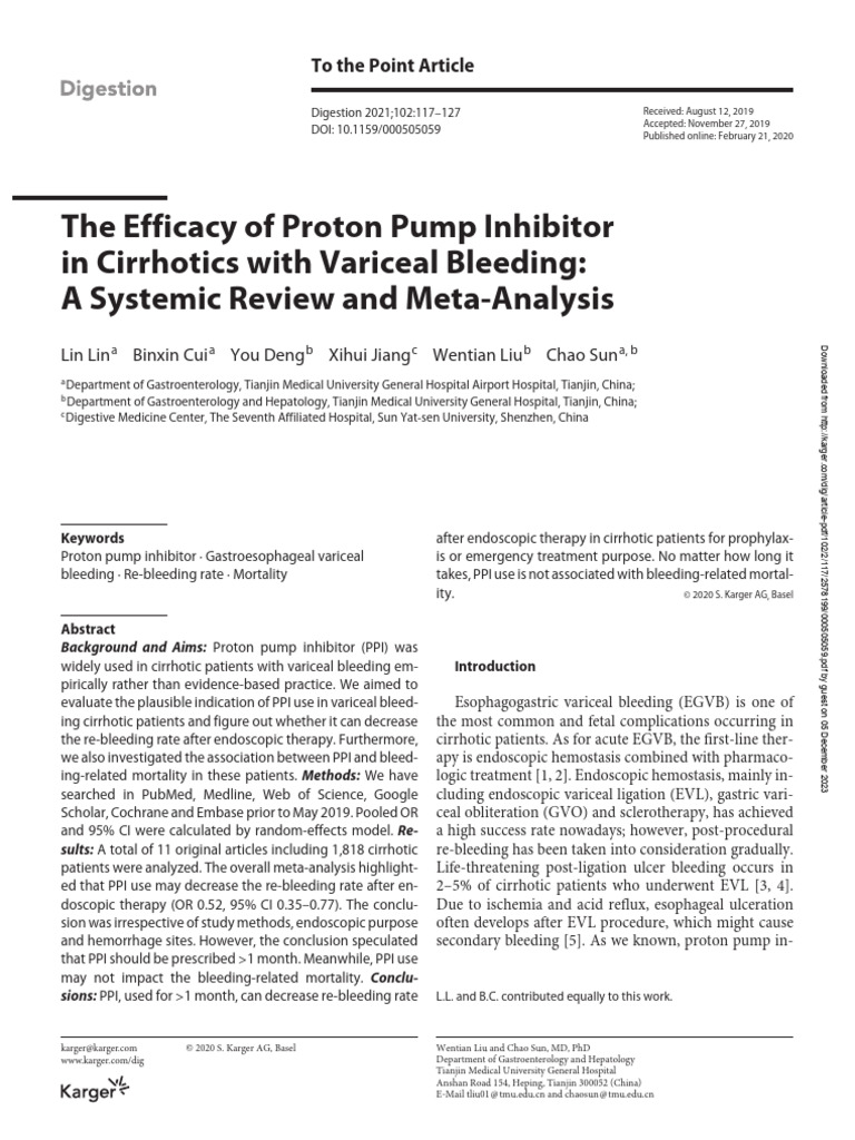 The Efficacy of Proton Pump Inhibitor in Cirrhotics With Variceal Bleeding: A Systemic Review ...