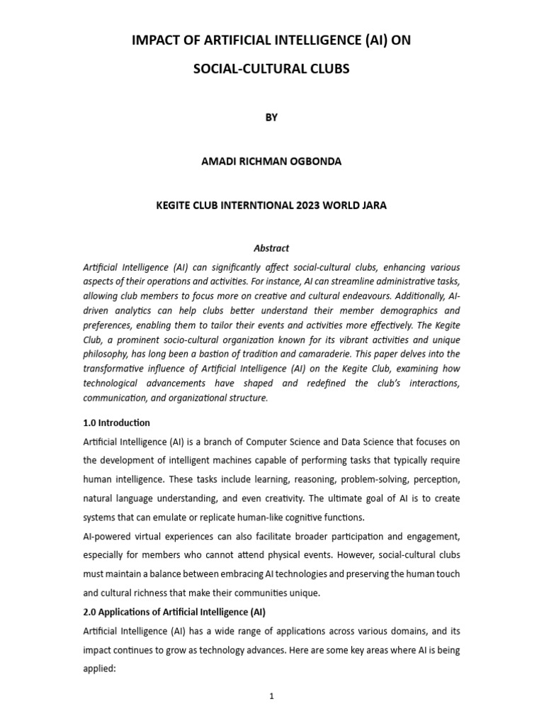 AI's Impact on Kegite Club | PDF | Machine Learning | Artificial ...