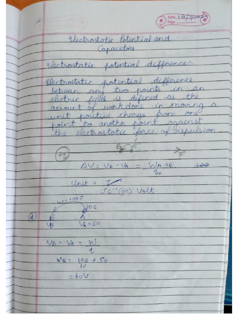 Electric Potential and Capacitance Notes | PDF