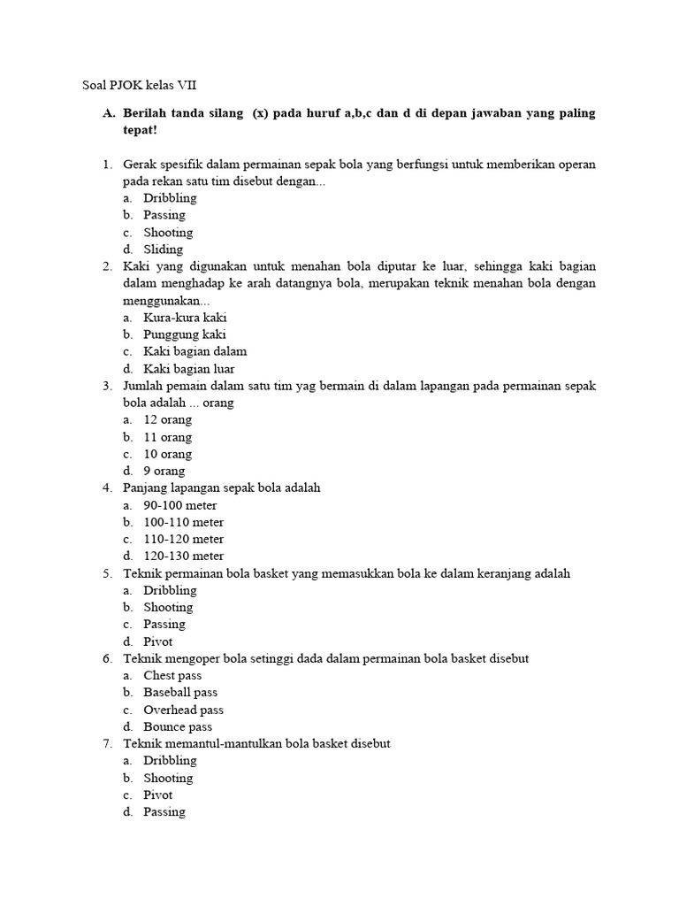 Soal PJOK Kelas VII | PDF