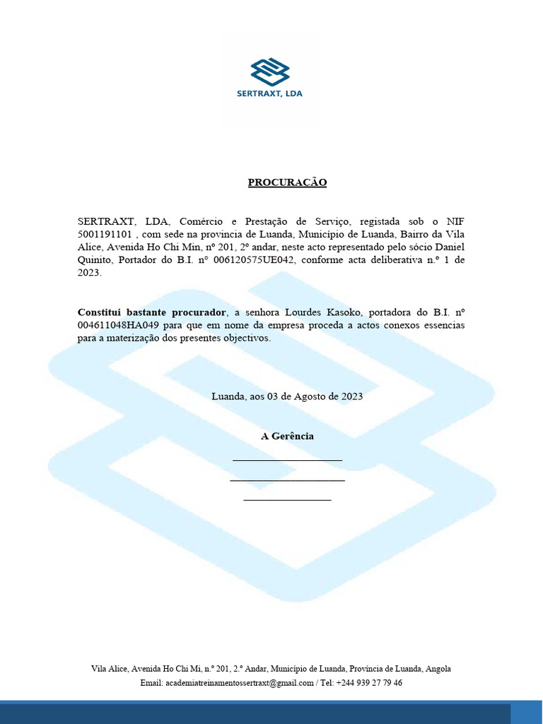 Procuração Irrevogável em Angola | PDF | Finanças e Administração de ...
