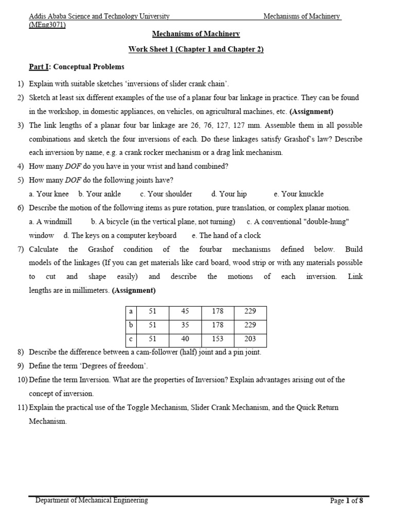 Mechanism Worksheet | PDF | Machines | Velocity