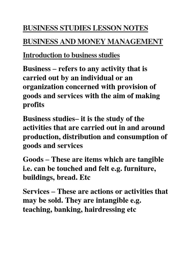 Business Studies Lesson Notes | PDF | Goods | Retail