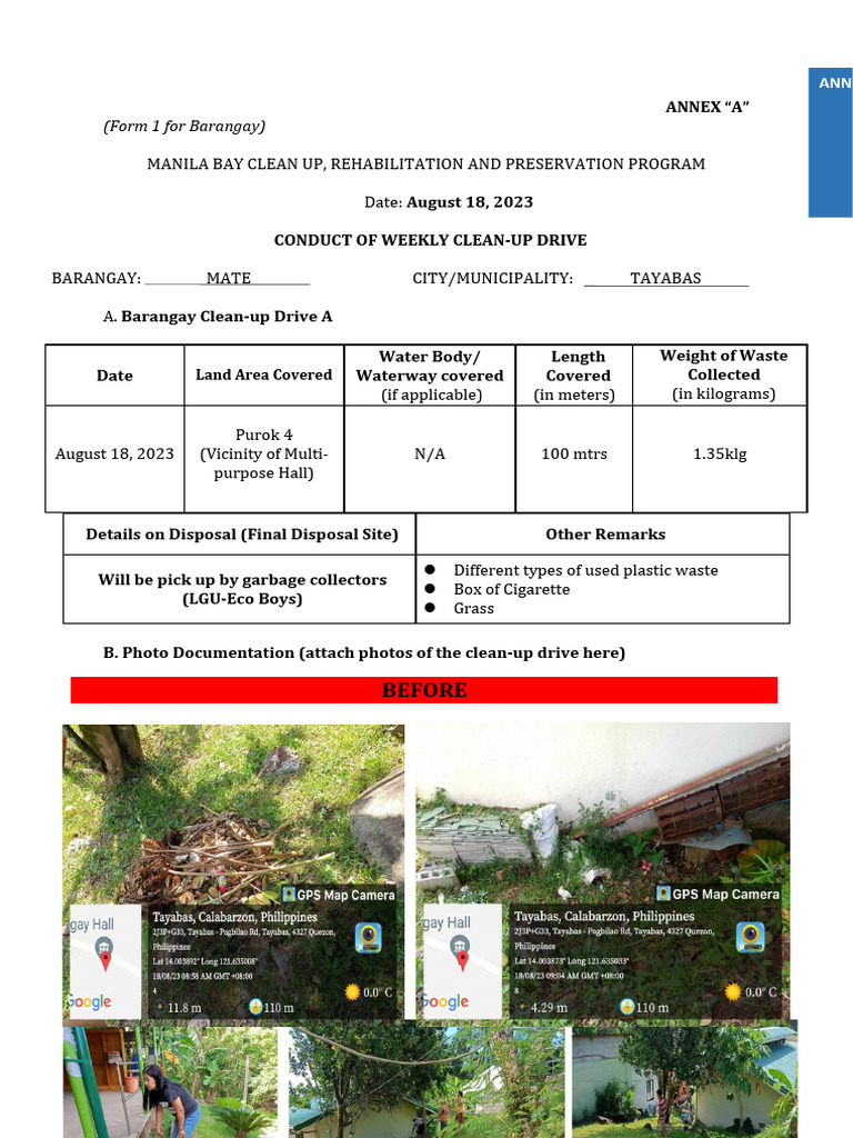 Weekly Clean Up Drive MATE 8 17 2023 | PDF