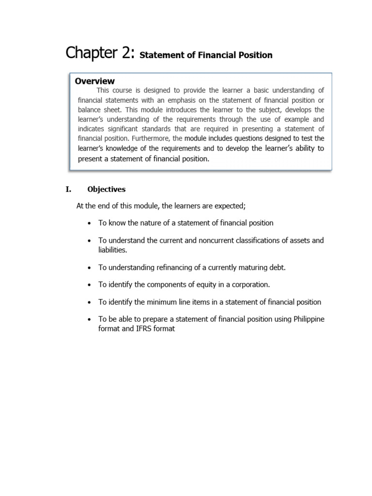 Chapter 2 - Statement of Financial Position | PDF | Balance Sheet | Equity (Finance)