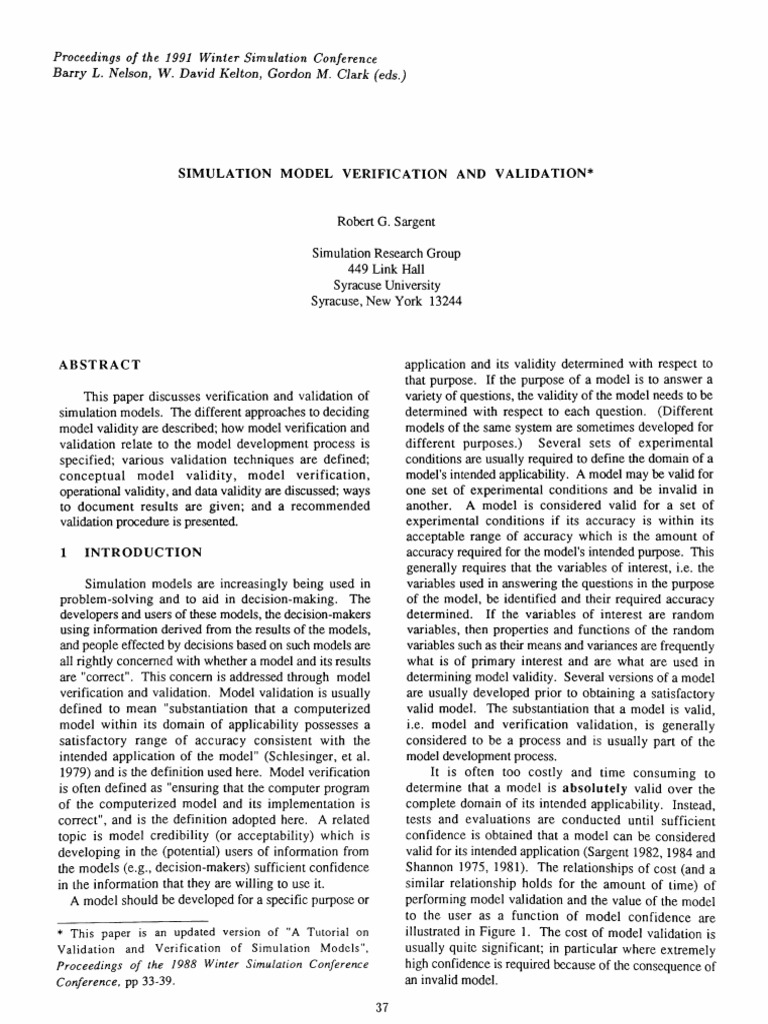 Simulation Model Verification and Validation | PDF Simulation Model Verification and Validation | PDF