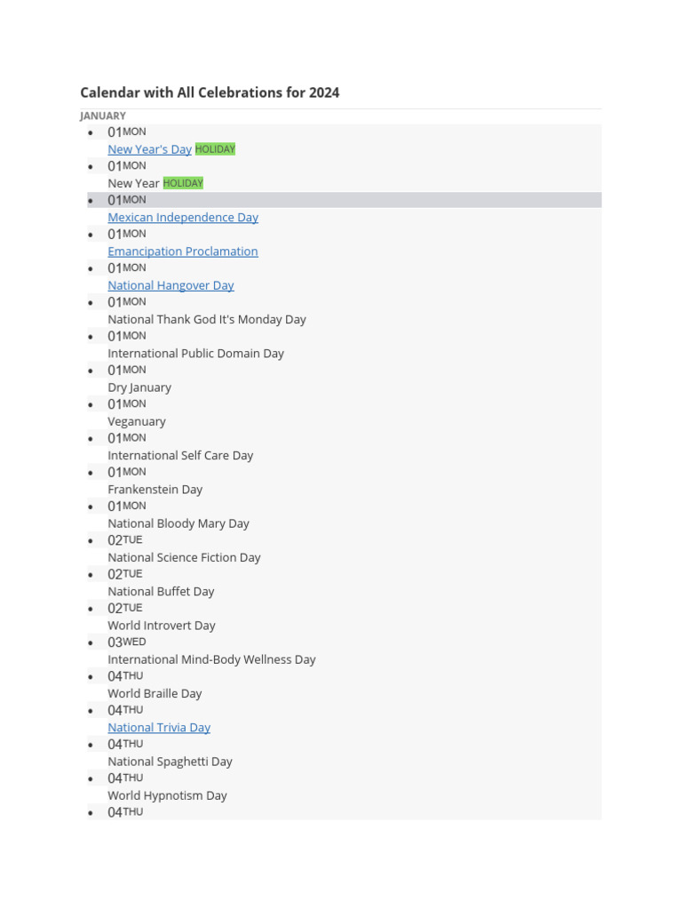 2024 Celebration Calendar | PDF | Observances