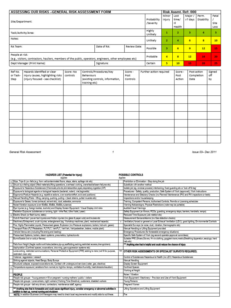 Risk Assessment TEMPLATE | PDF | Hazards | Injury