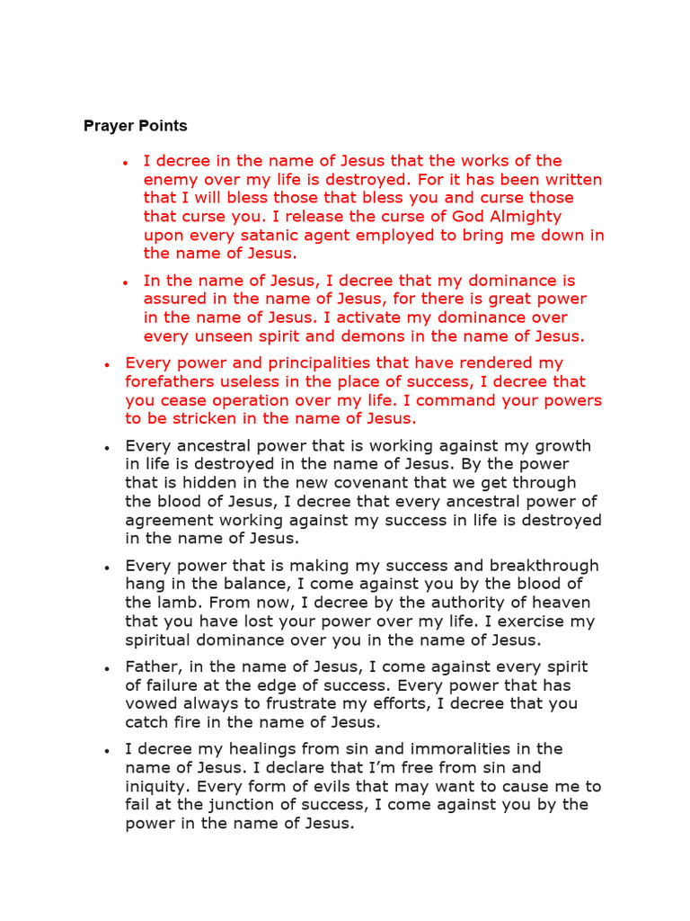 Prayer Points | PDF | Lamb Of God | Religious Belief And Doctrine