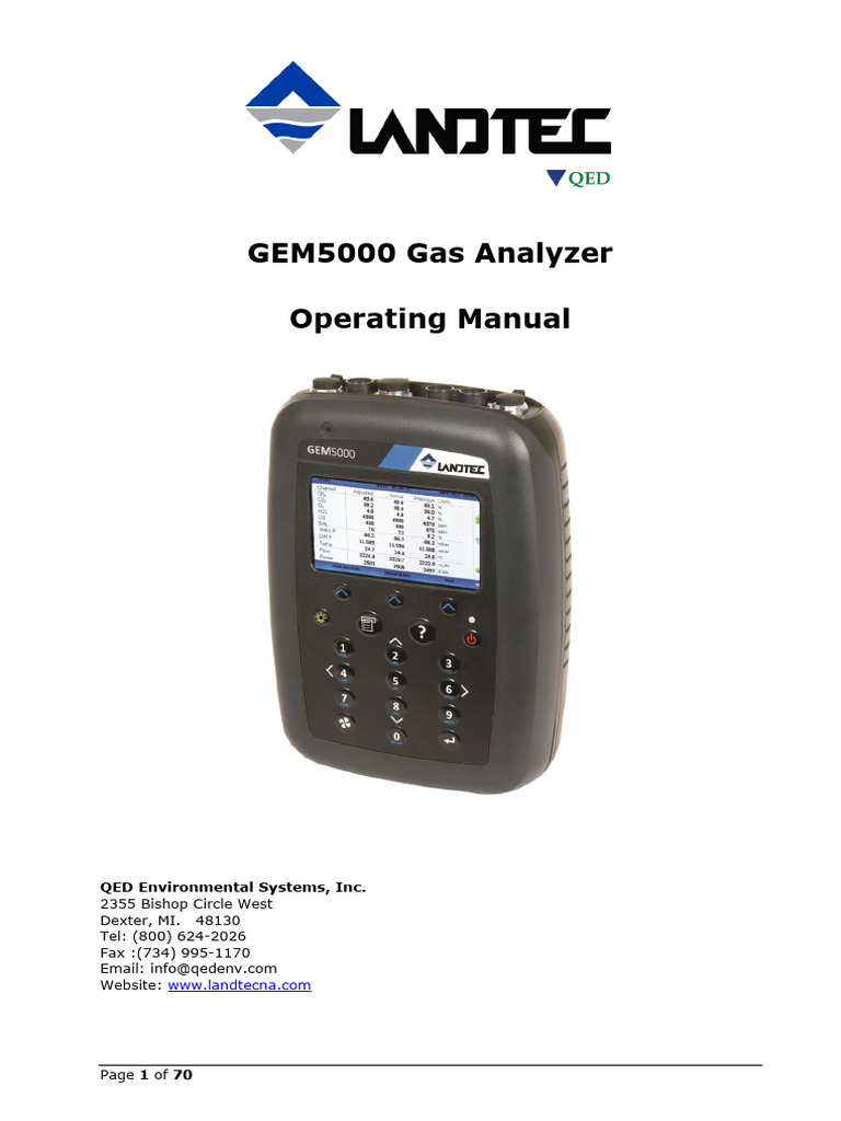 GEM5000 Gas Analyzer Manual | PDF | Battery Charger | Flow Measurement