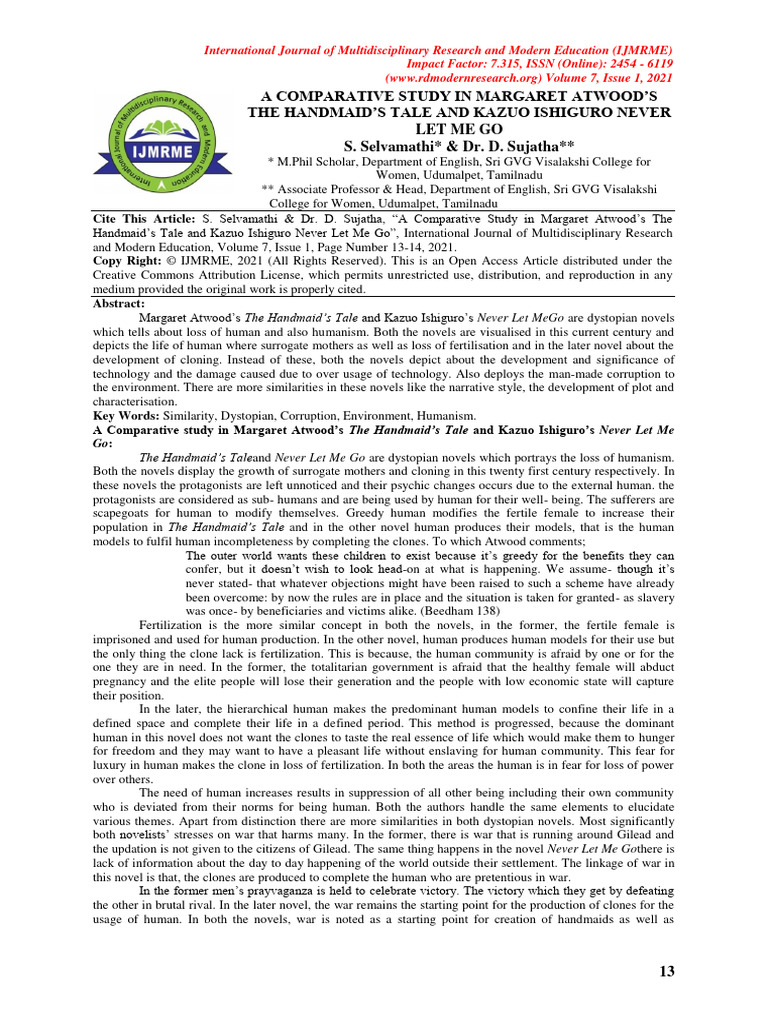 A Comparative Study in Margaret Atwood'S The Handmaid'S Tale and Kazuo ...