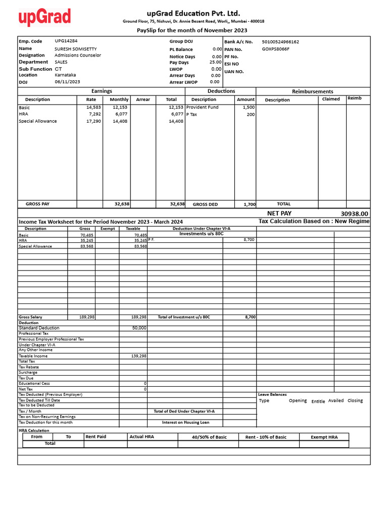 Nov Payslip | Download Free PDF | Tax Deduction | Taxes
