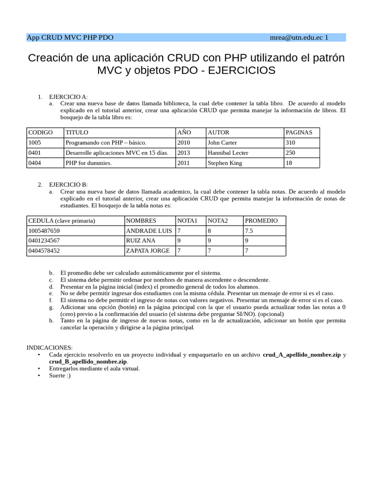 10 CRUD PHP PDO MVC Parte3 Ejercicios | PDF | Php | Bases de datos