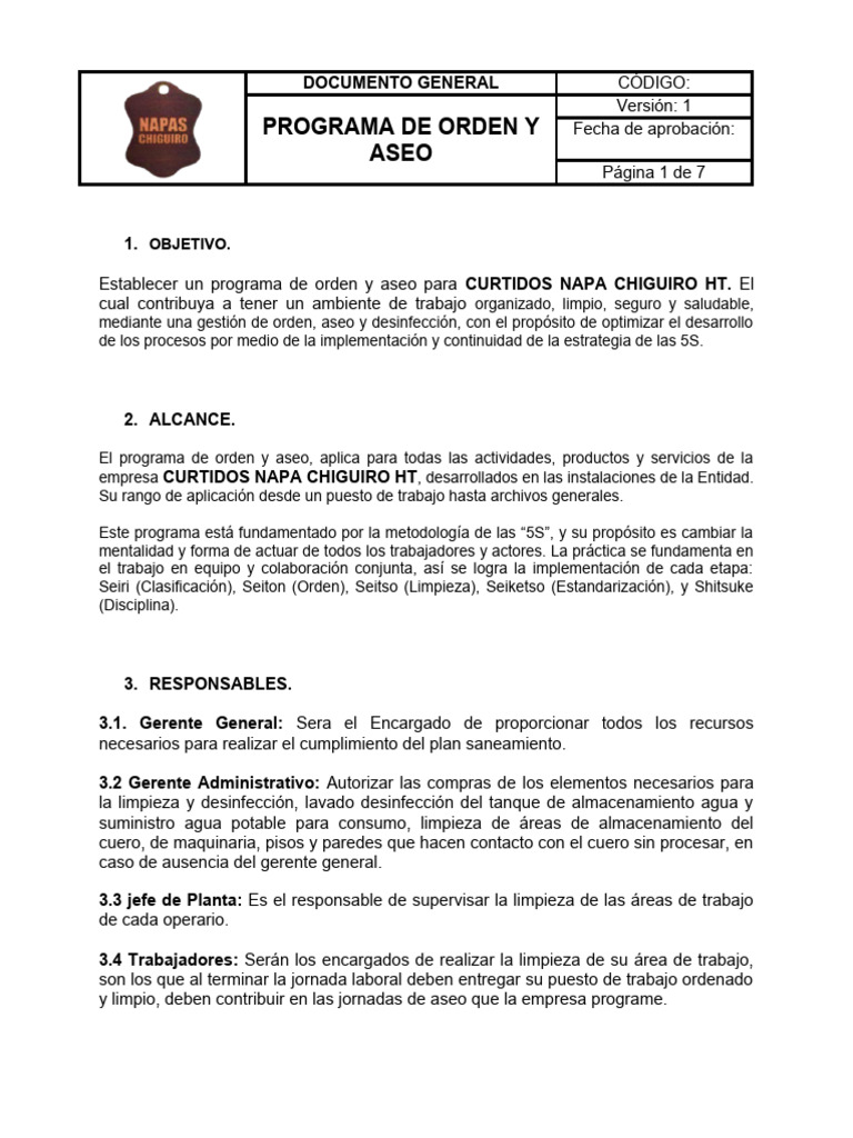 Programa de Orden y Aseo | PDF | Crecimiento personal y profesional | Negocios