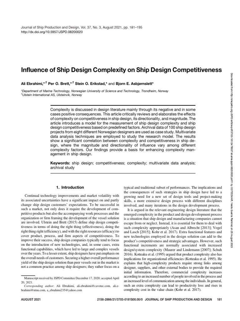 Influence of Ship Design Complexity On Ship Design Competitiveness | PDF | Hypothesis | Complexity
