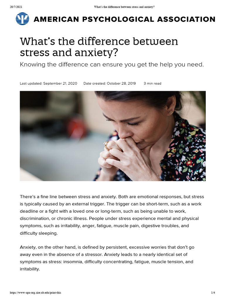 Stress vs. Anxiety: Key Differences Explained | PDF | Anxiety Disorder ...