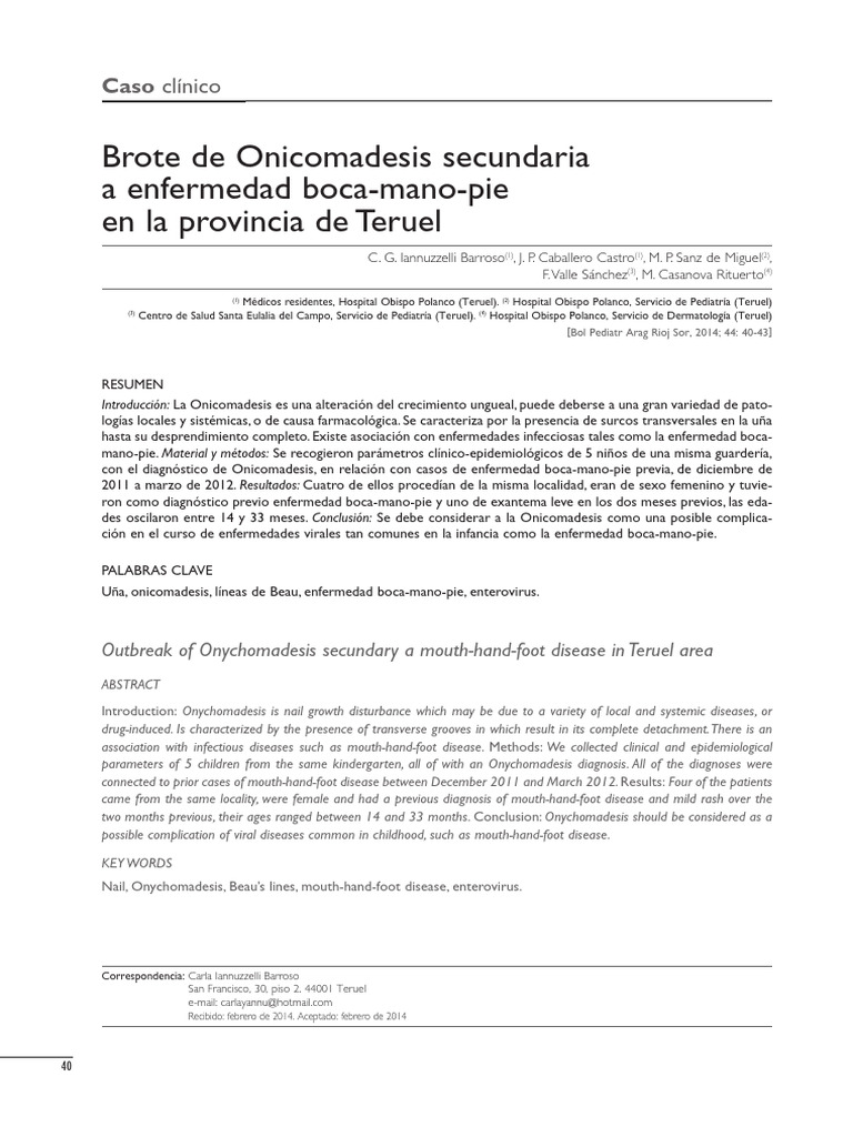 Brote de Onicomadesis Secundaria A Enfermedad Boca-Mano-Pie en La ...