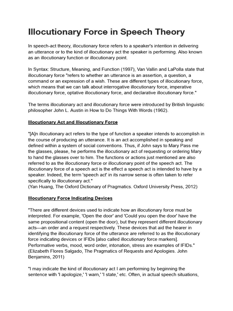 Illocutionary Force in Speech Theory | PDF | Semiotics | Linguistics