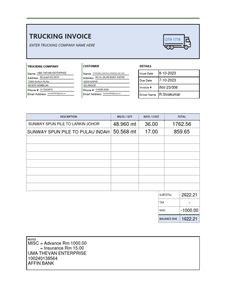 Thye Shan Logistics Invoice 6 | PDF