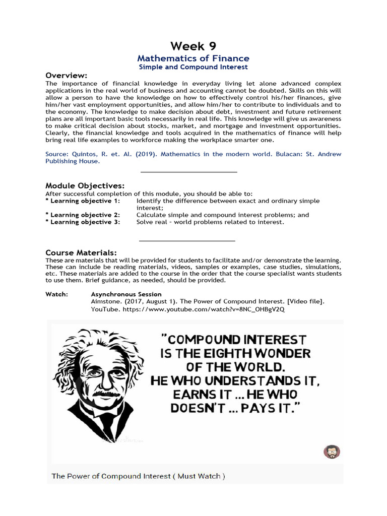 Module - Final Term Lesson 2-3 Student | PDF | Interest | Compound Interest