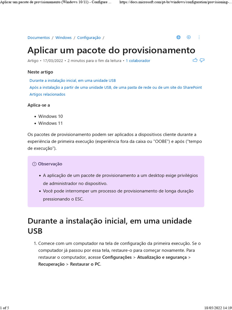 Aplicar Um Pacote de Provisionamento (Windows 10 - 11) - Configure Windows Microsoft Docs | PDF ...
