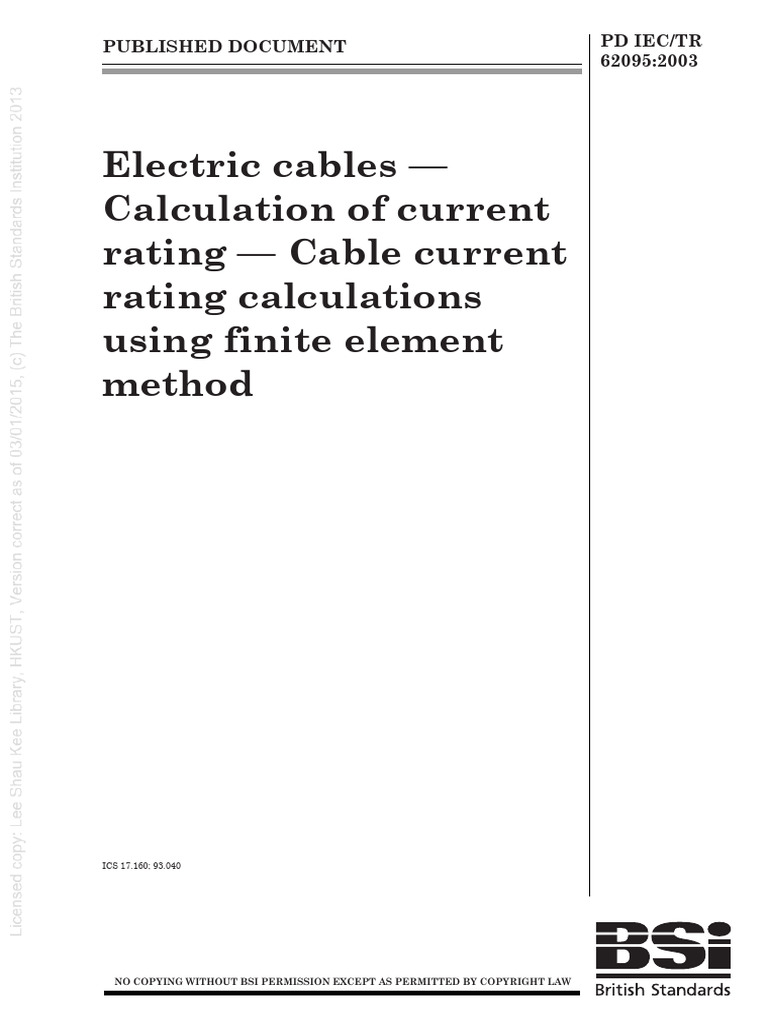 Electric Cables. Calculation of Current Rating. Cable - Unknown - 2001 ...