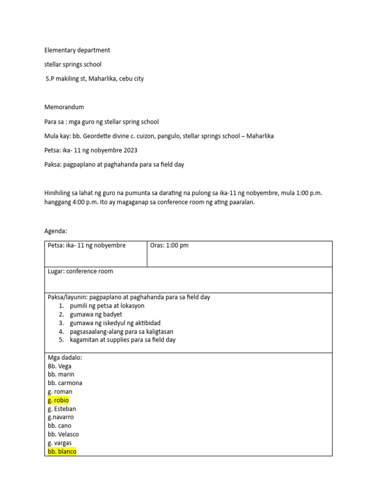 Elementary Department | PDF