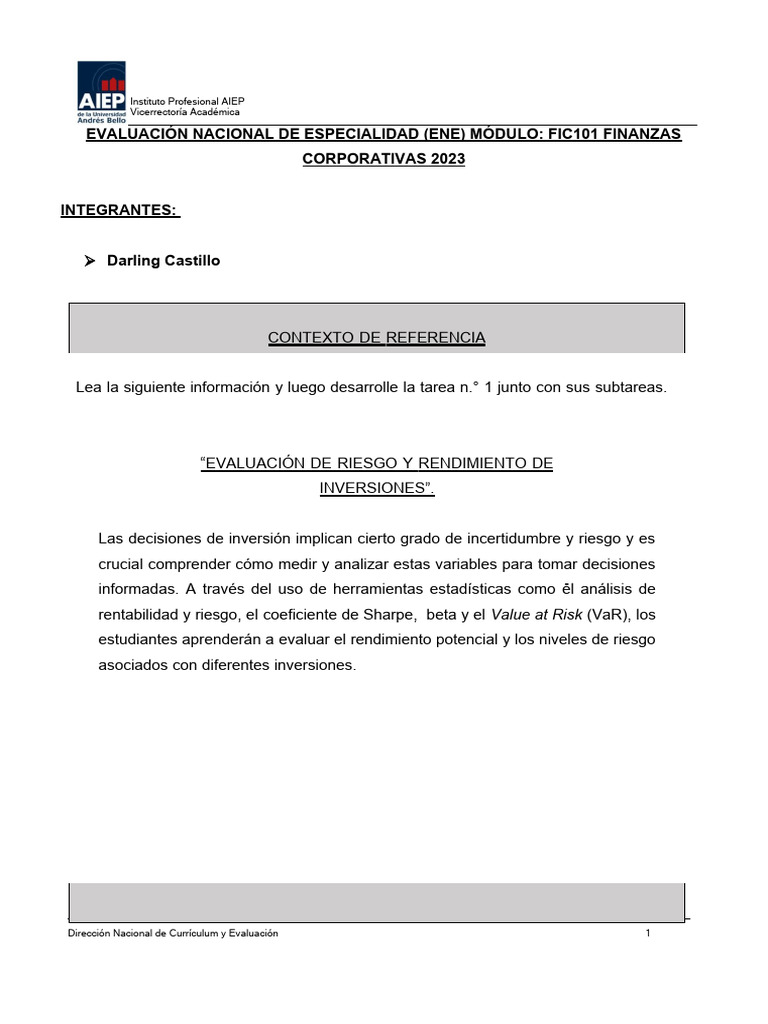 EVALUACION NACIONAL DE ESPECIALIDAD - Darling - Castillo | PDF ...