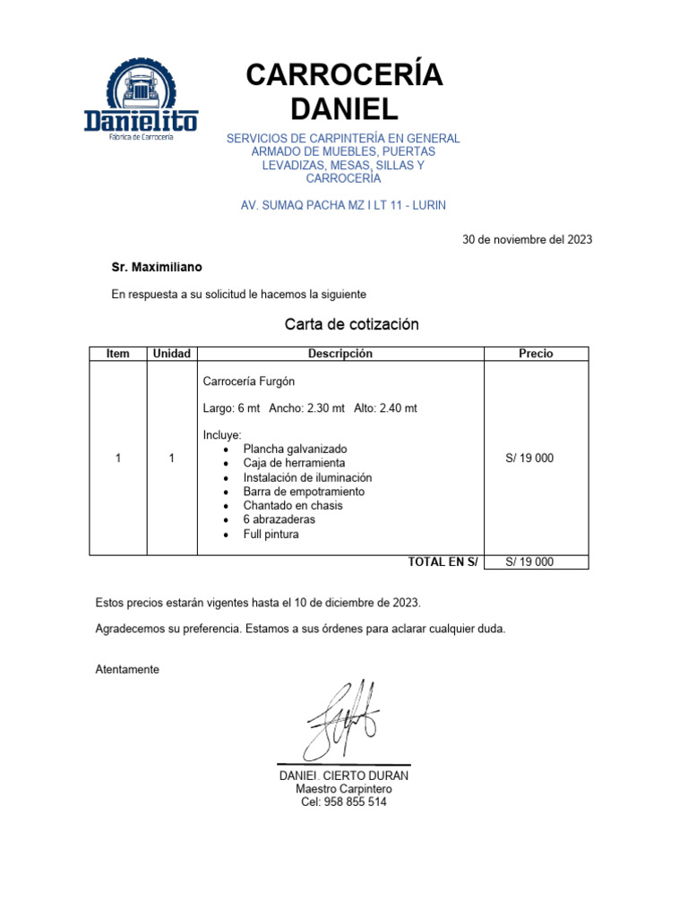 Carta de Cotización PLANTILLA | PDF