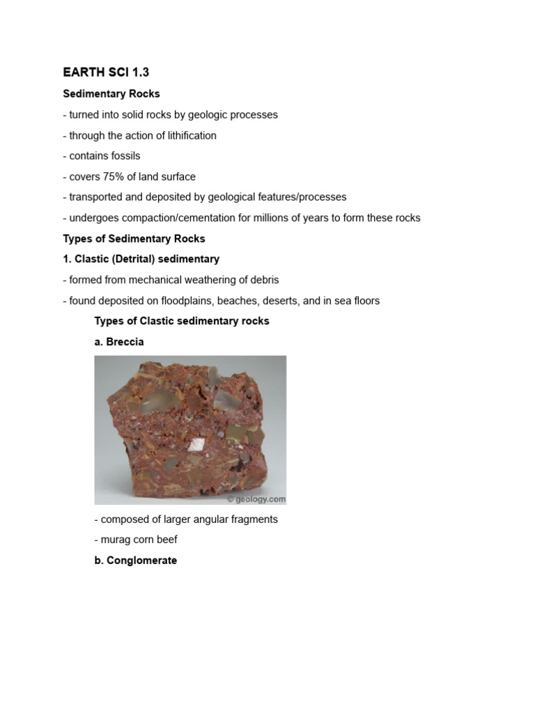 Earth Sci 1.3 | PDF | Sedimentary Rock | Clastic Rock