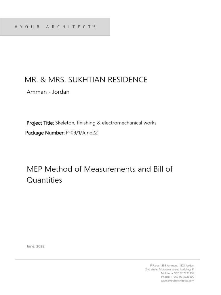 MEP Bill of Quantities | PDF | Duct (Flow) | Specification (Technical ...