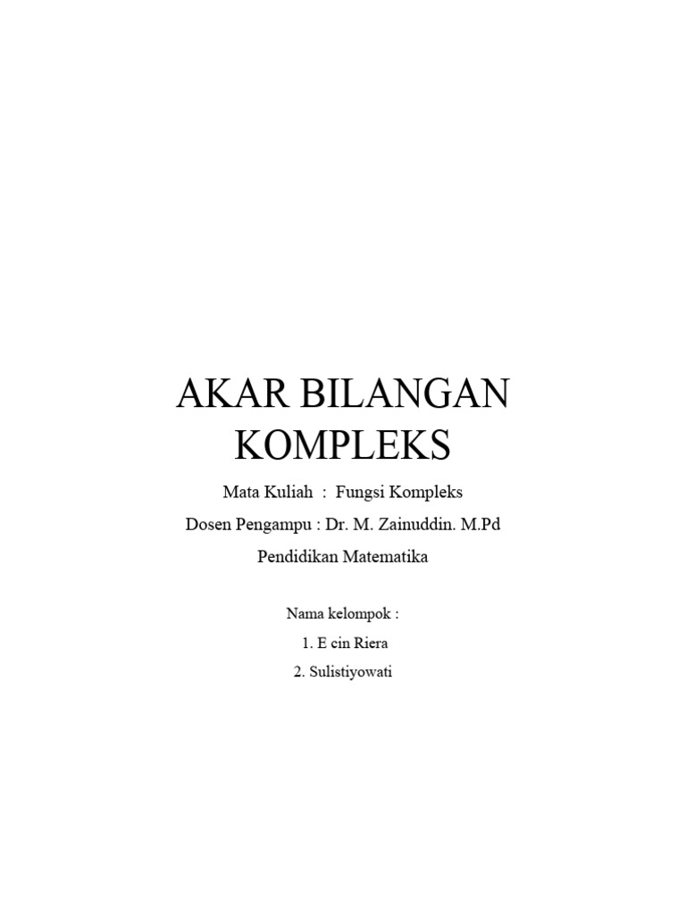 Akar Bilangan Kompleks dan Metode Hitung | PDF | Metode & Bahan Ajar ...