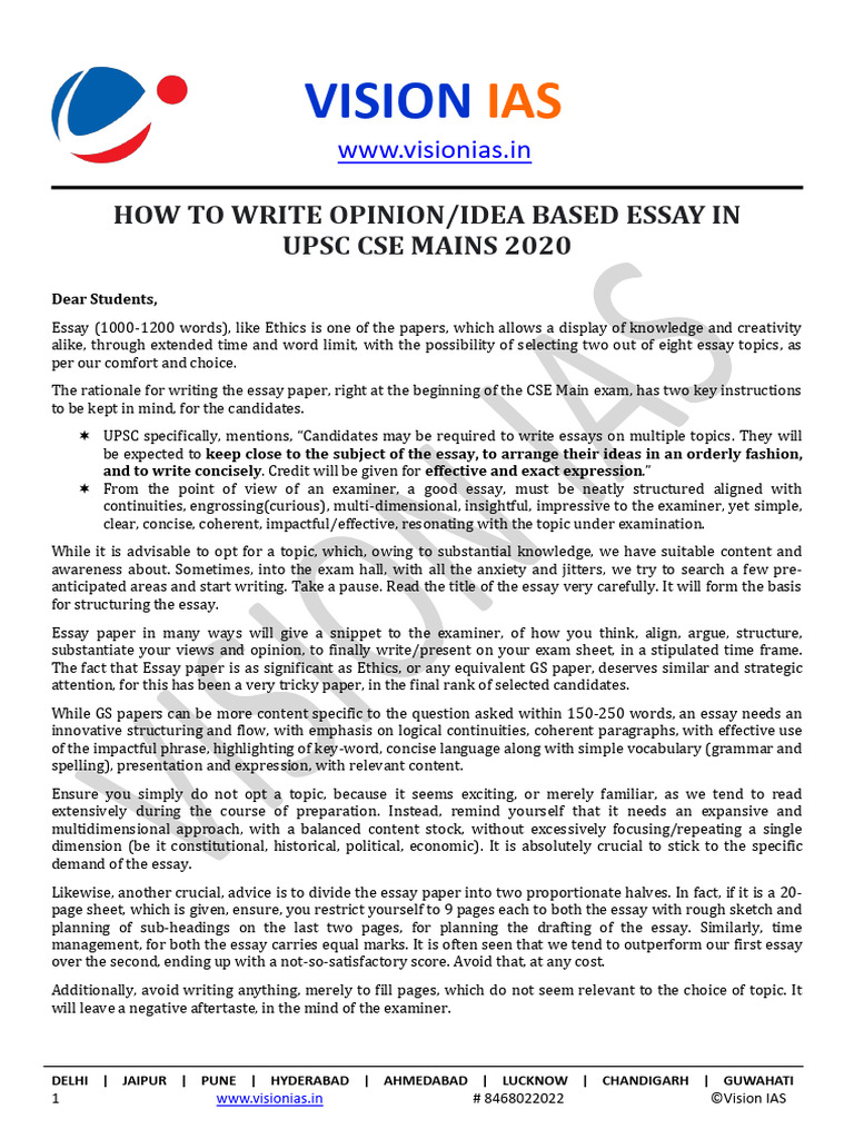 520 How To Write Opinion Idea Based Essay in UPSC CSE Mains 2020 | PDF ...
