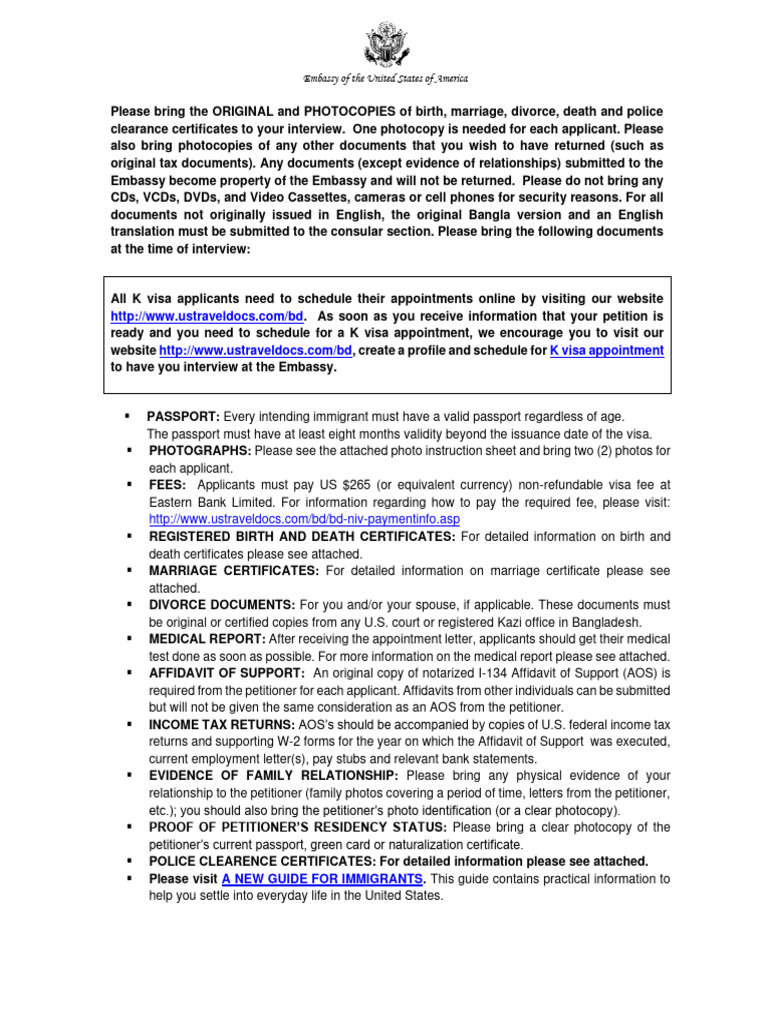 K Visa Interview Document Checklist | PDF | Travel Visa | Marriage