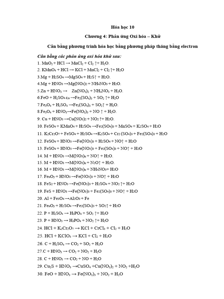 Hóa học 10 - Cân bằng phản ứng oxi hóa khử | PDF