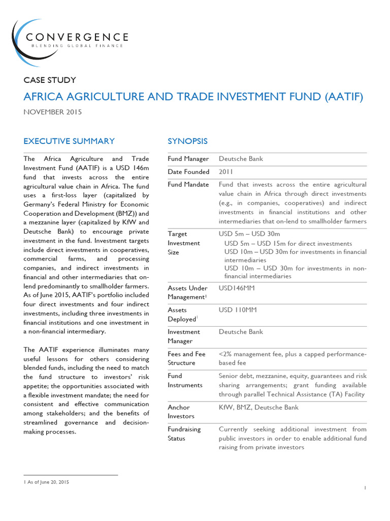 Convergence Africa Agriculture and Trade Investment Fund AATIF Case ...