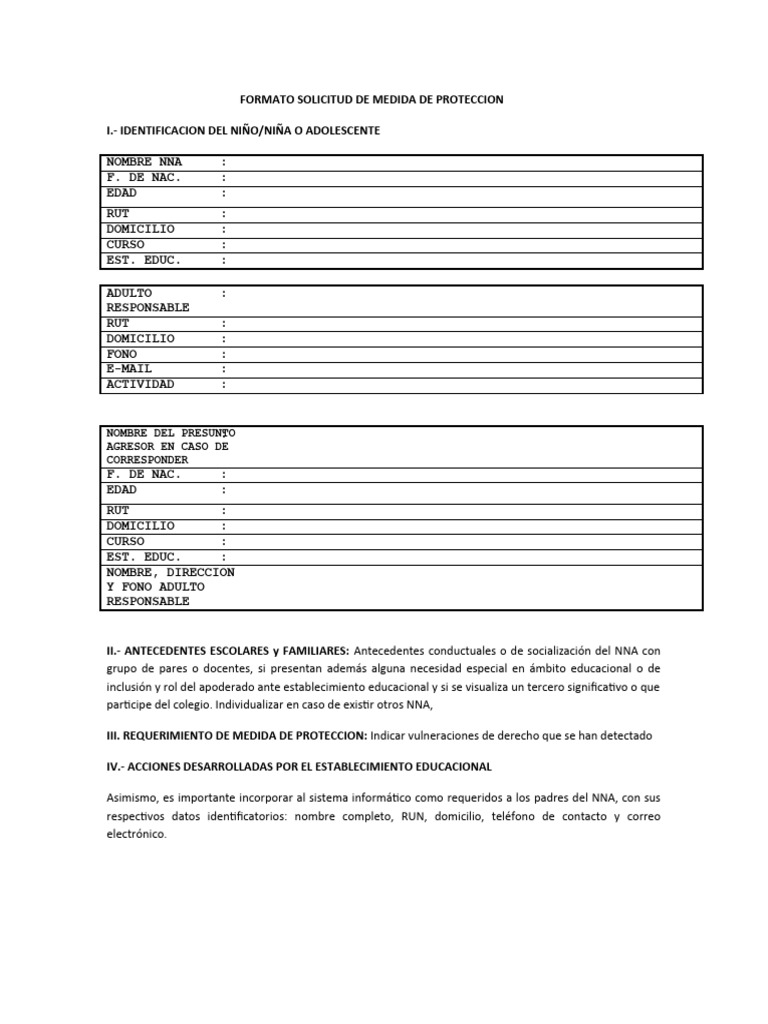 FORMATO SOLICITUD MEDIDA DE PROTECCIÓN | PDF